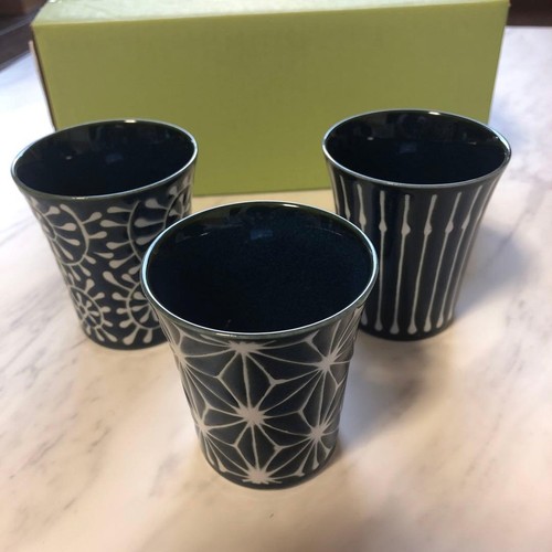 Mino Ware Kiriko-Style Tea Cups Set, Deep Blue, 3 pcs, 80cc | eBay