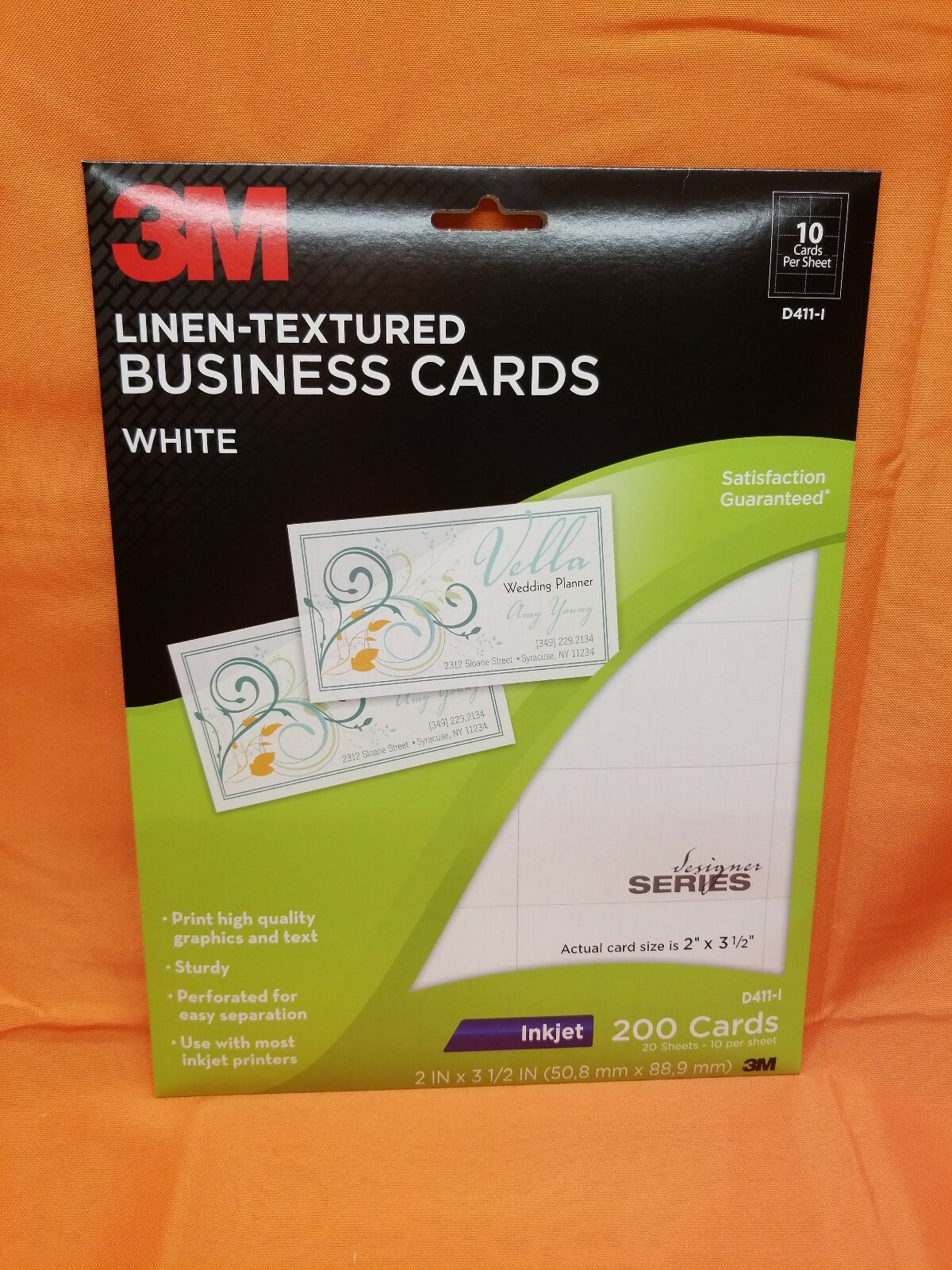 3M Linen White Business Card Stock 20 Sheets 200 Business Cards, D411-1 ...