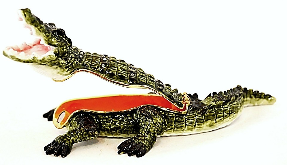 Jeweled Alligator Trinket Box. Green Hand Painted Enamel with Swarovski ...