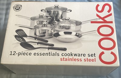Cooks Essentials Stainless Steel Cookware 12 Piece Set Sauce, Fry Pan ...