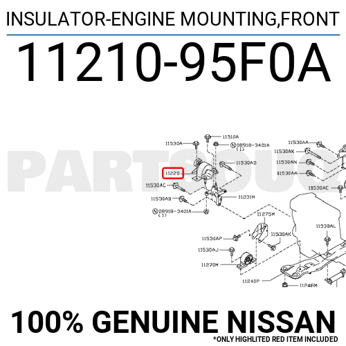 1121095F0A Genuine Nissan INSULATOR-ENGINE MOUNTING,FRONT 11210-95F0A ...