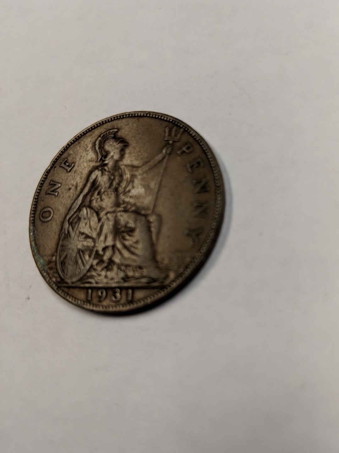 1931 Half Penny coin, GEORGIVS V DEI GRA BRITT OMN REX FID DEF IND IMP ...