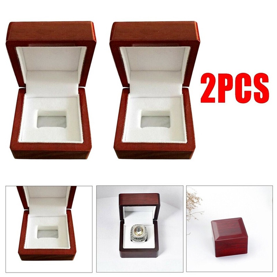 2Pcs Single Hole Ring Display Box Wooden Collection Case Storage Holder ...