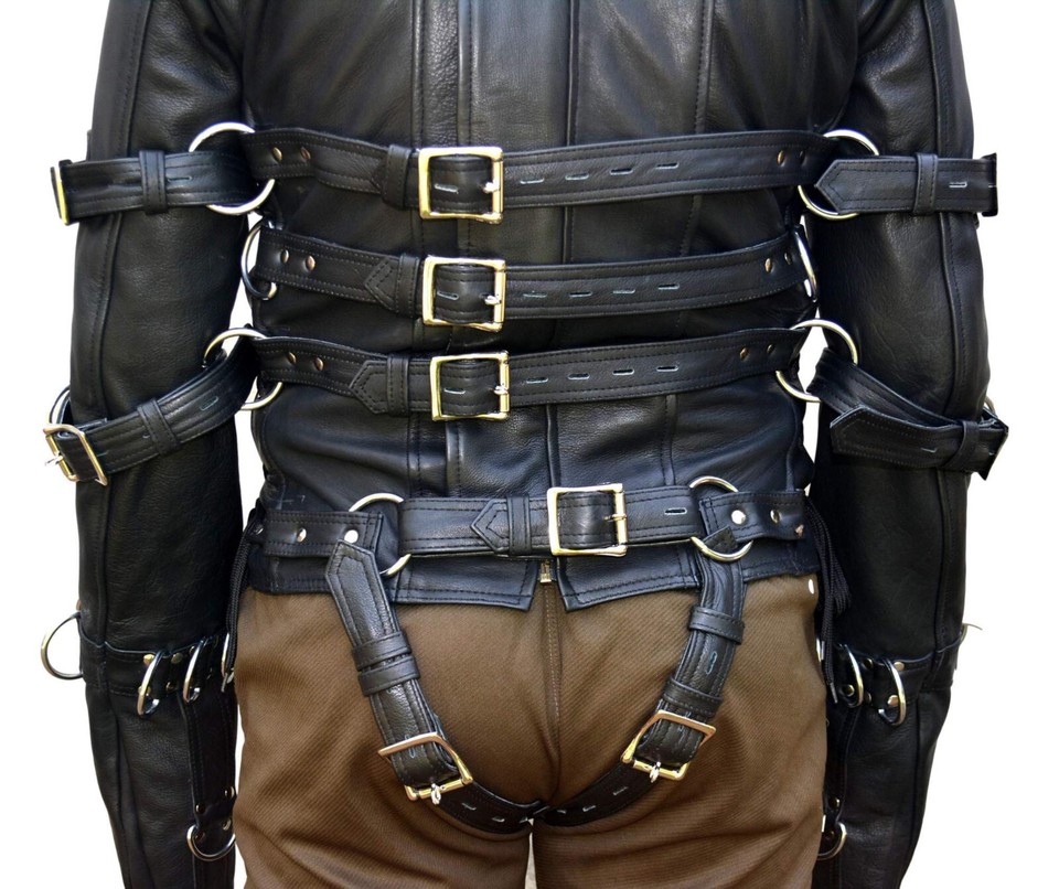 Men Leather Straitjacket Straight jacket with Locking Buckles Belts | eBay
