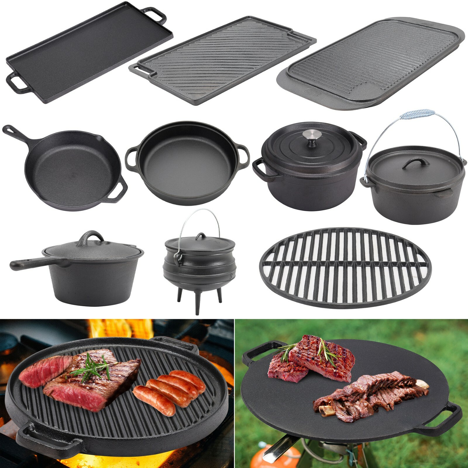 Non-Stick Cast Iron Griddle Plate BBQ Skillet Grill Pan Pot Cooking ...