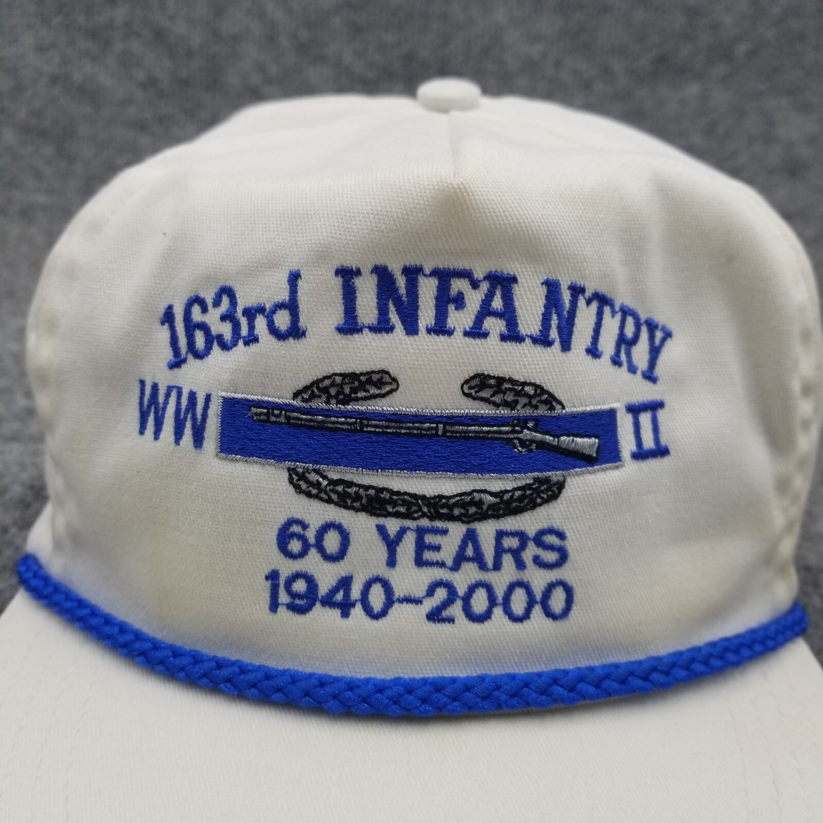 Vintage 163rd Infantry WWII 60 Years Rope Hat Cap Whi… - Gem