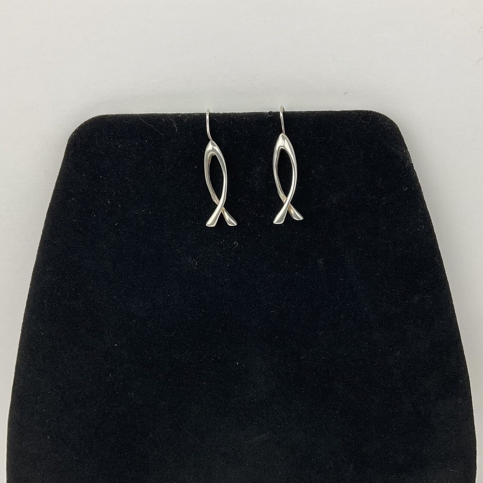 Vtg Sterling Silver Christian Fish Symbol Earrings Pierced Modernist ...