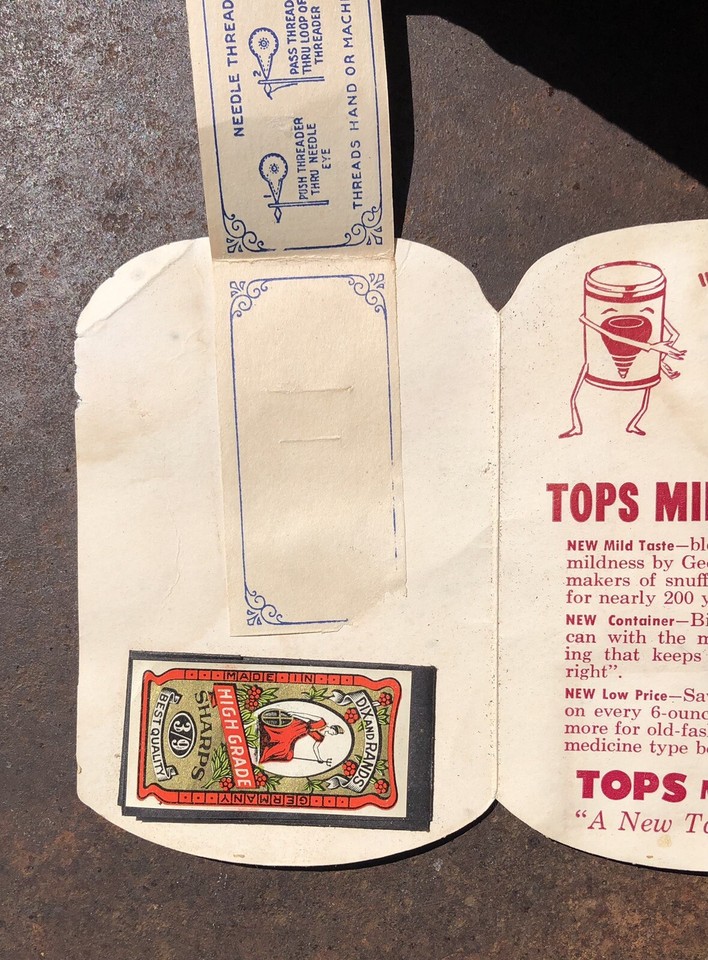 3-Vintage TOPS SCOTCH SNUFF *SEWING NEEDLES* Advertising Free Samples ...