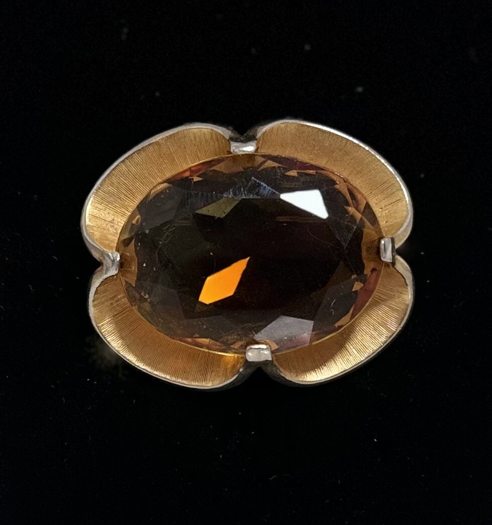 Vintage Gold Tone Huge Chunky Czech Amber Faceted Gl… - Gem