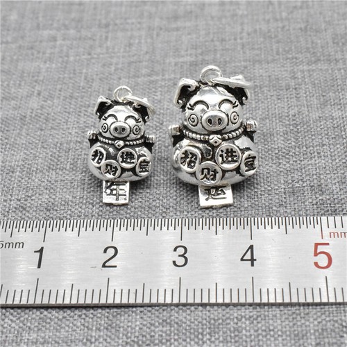 925 Sterling Silver Good Luck Pig Bell Charm Pendant for Fortune ...