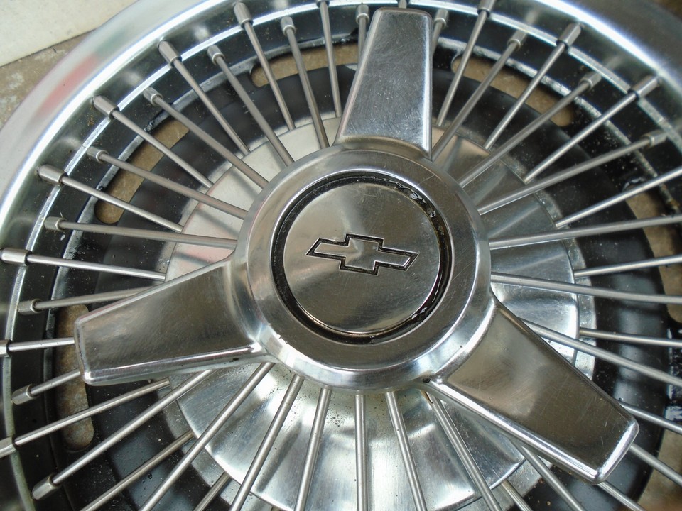 VINTAGE 1964-67 CHEVY NOVA IMPALA SS THREE BAR WIRE SPINNER HUBCAPS ...