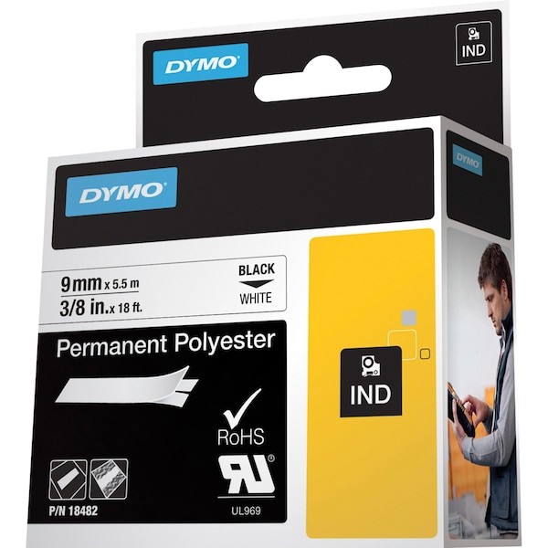 Dymo 18482 Label Tape Cartridge, Black/White, Labels/Roll: Continuous ...