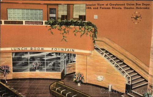 Omaha, Nebraska NE Greyhound Union Bus Depot-Interior Linen Vintage ...
