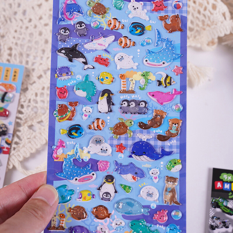 1Pcs Kawaii Cartoon Glittering Stickers Cute Animal Food Sticker Laptop ...