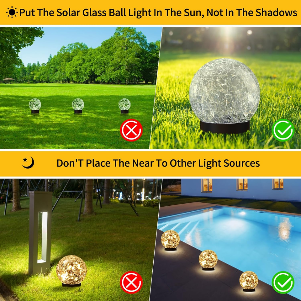 Solar Globe Lights Outdoor Waterproof-Solar Balls for Garden-Cracked ...