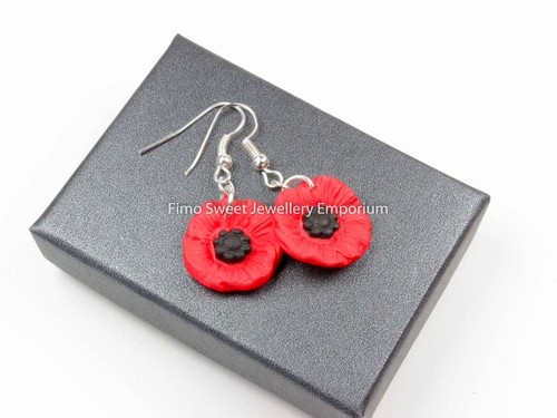 poppy flower remembrance fimo stunning dangle earrings 19mm or 24mm ...