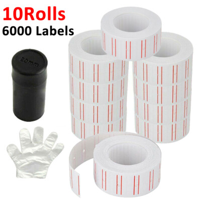 10 Rolls White Red Line Price Tag Gun Sticker 600 Labels Per Roll For ...