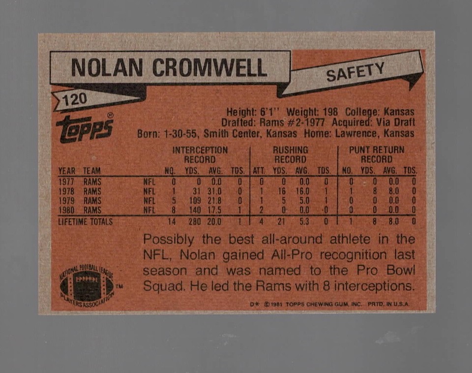 1981 Topps #120 Nolan Cromwell Excellent/NM | eBay
