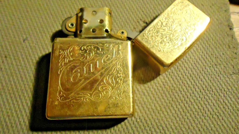 VINTAGE ZIPPO CAMEL LOGO CIGARETTE LIGHTER - BRASS DOUBLE SIDED ( USED ...