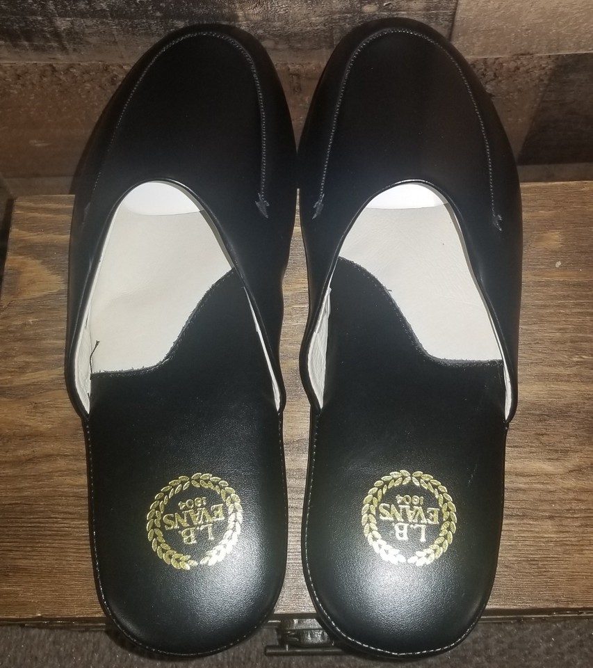 Men's L.B. Evans Duke Scuff Black Genuine Leather Casual Slippers Sz. 8 ...