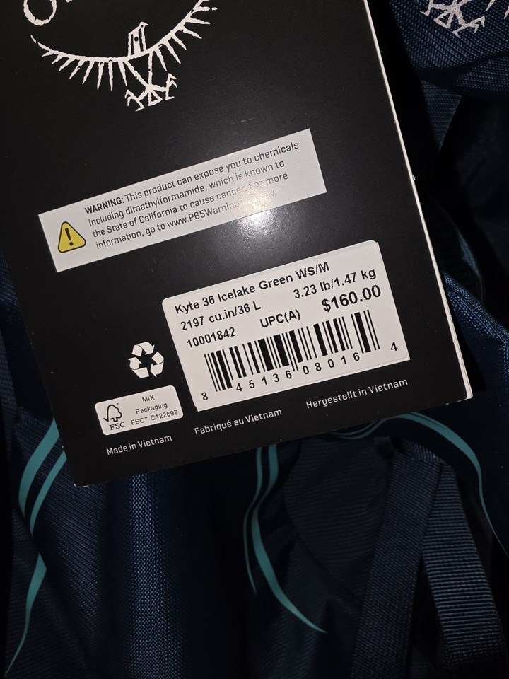 Rare Osprey Kyte 36L Backpack Ice Lake Green Large Women's Outdoor ...