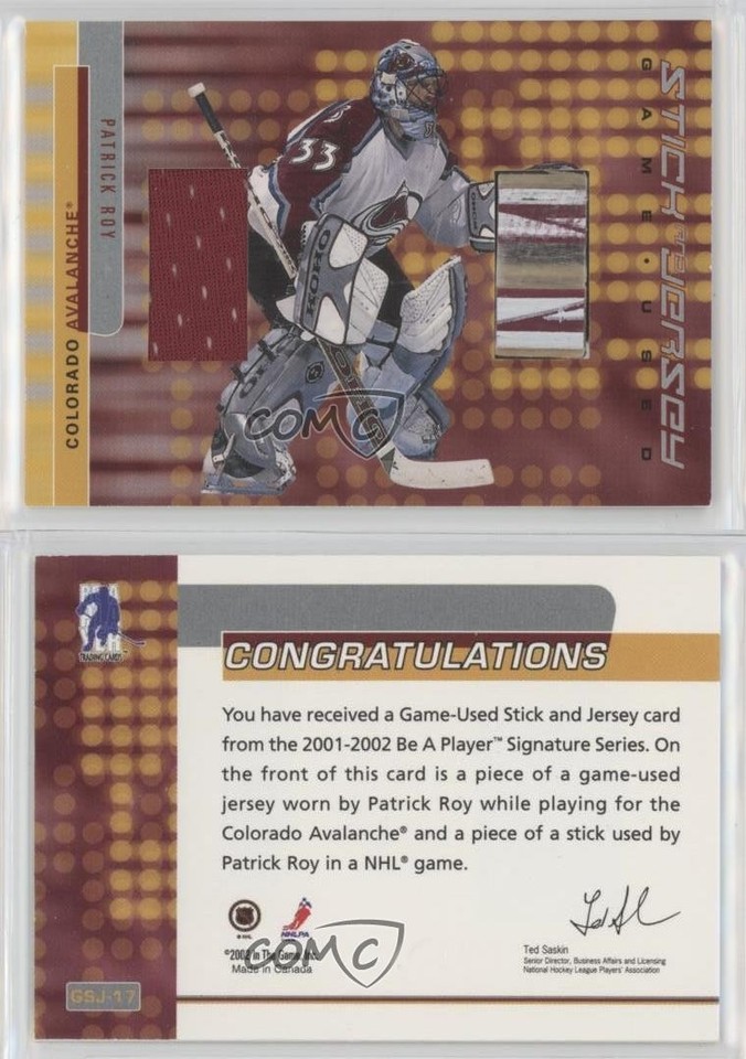 2001 ITG Be A Player Signature Series Stick and Jersey /60 Patrick Roy ...