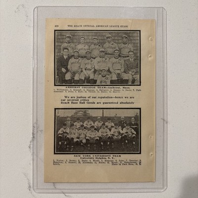 1912 Amherst MA College & New York University NYU Baseball Team ...