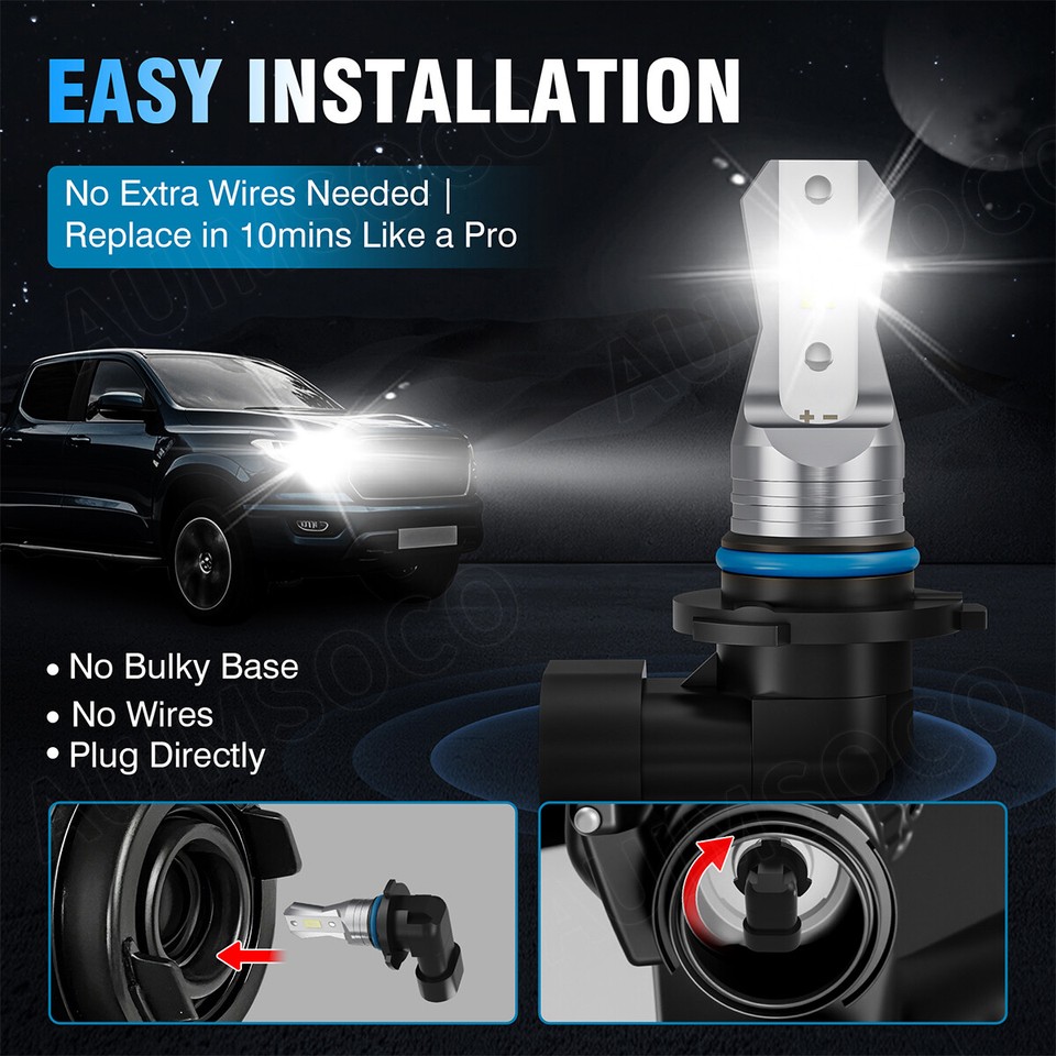 4X H11+9005 LED Headlight High Low Beam Light Kit Combo 10000K Bulbs ...