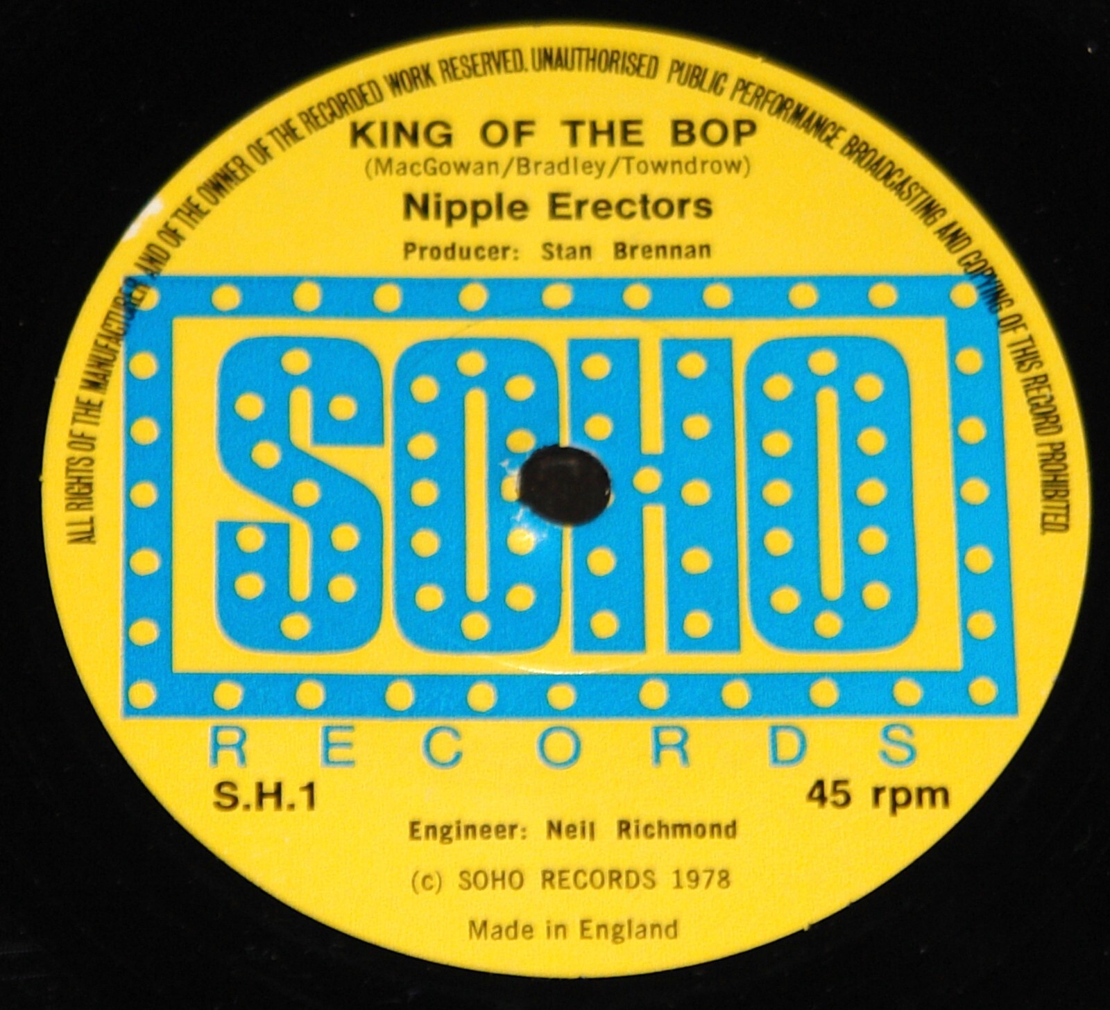 NIPPLE ERECTORS NERVOUS WRECK b/w KING OF THE BOP UK SOHO PUNK 7" 1978 ...