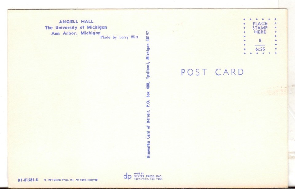 Undated Unused Postcard Angell Hall University of Michigan Ann Arbor ...