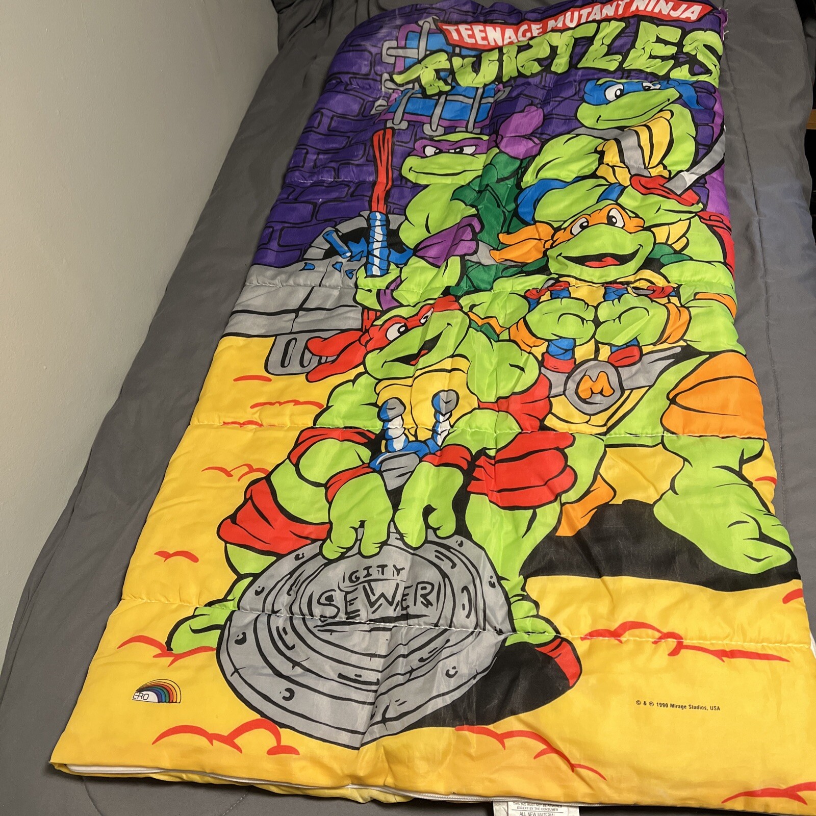 Vintage 1990 Teenage Mutant Ninja Turtles Youth Kids Sleeping Bag TMNT ...