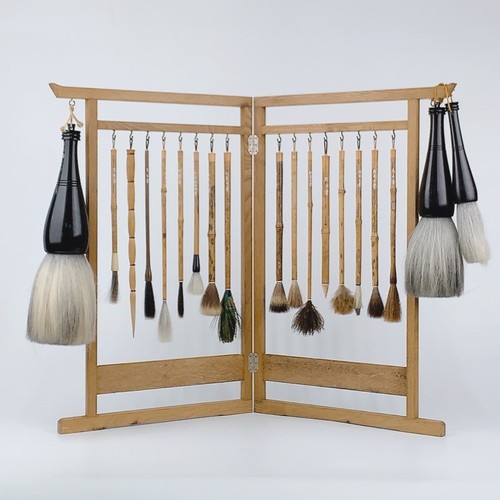 Vintage Calligraphy Brush Stand with Mixed Animal Hair Brushes Bamboo ...
