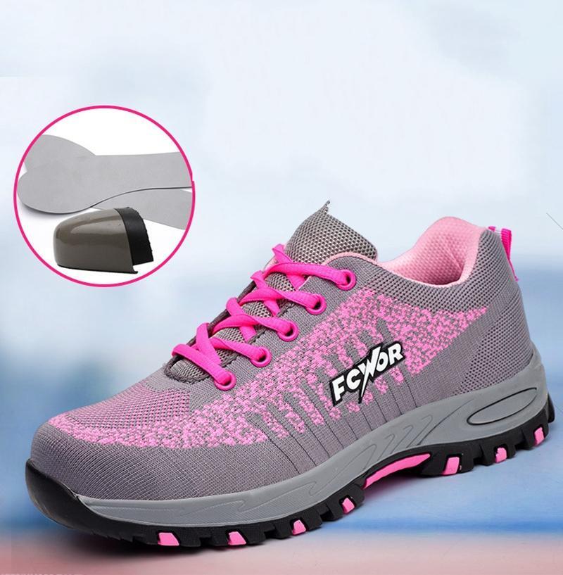 LADIES WOMENS PINK BREATHABLE STEEL TOE CAP SAFETY WORK TRAINERS SHOES ...