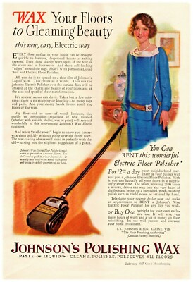1927 Johnson's Polishing Wax Vintage Print Ad Electric Floor Polisher ...