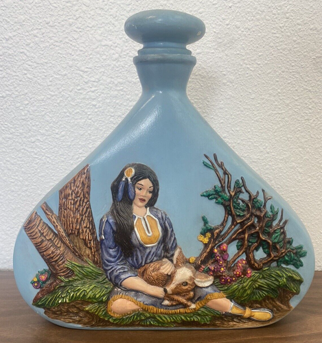 Vintage Ceramic Bisque Native Girl with Fawn Decanter Water Bottle Doc ...