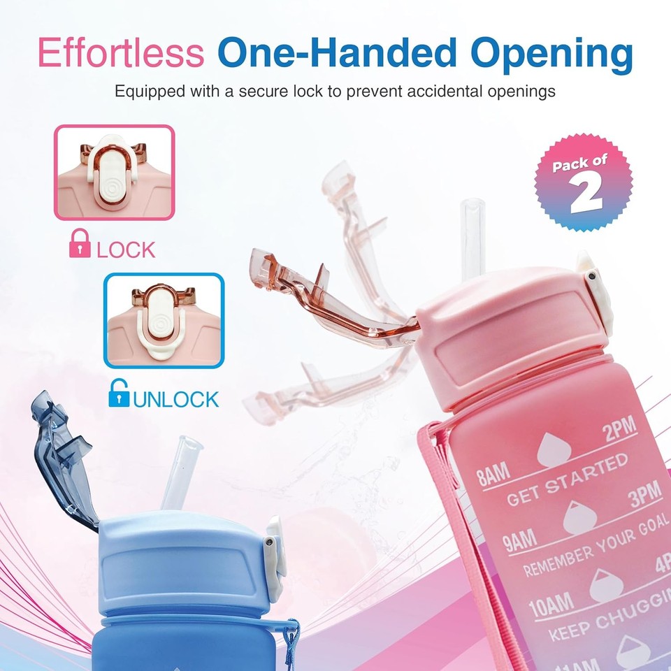 AQUA HOMIE Pack of 2 750ml Sports Water Bottles Mix, Blue-pink/Orange ...