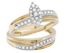 10K Yellow Gold Real Diamond Marquise Engagement Trio Bridal Ring Set ...
