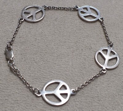 Beautiful Vintage Sterling Silver Peace Signs 925 TH 7" Bracelet | eBay