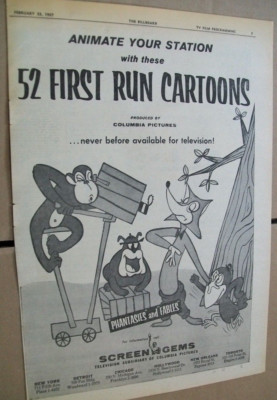 Columbia Pictures Screen Gems Phantasies and Fables 1957 Ad- Fox Crow ...