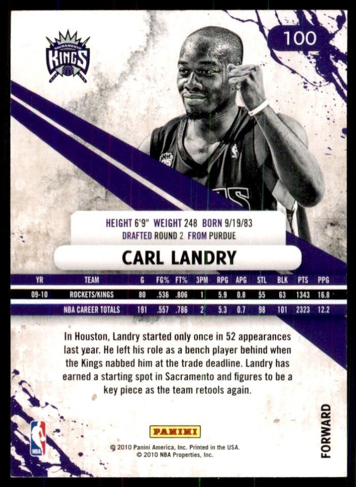 2010-11 Panini Rookies & Stars Carl Landry Sacramento Kings #100 NBA ...
