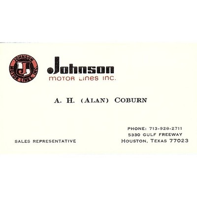 Johnson Motor Lines A.H. Alan Coburn Houston Texas Vintage Business ...