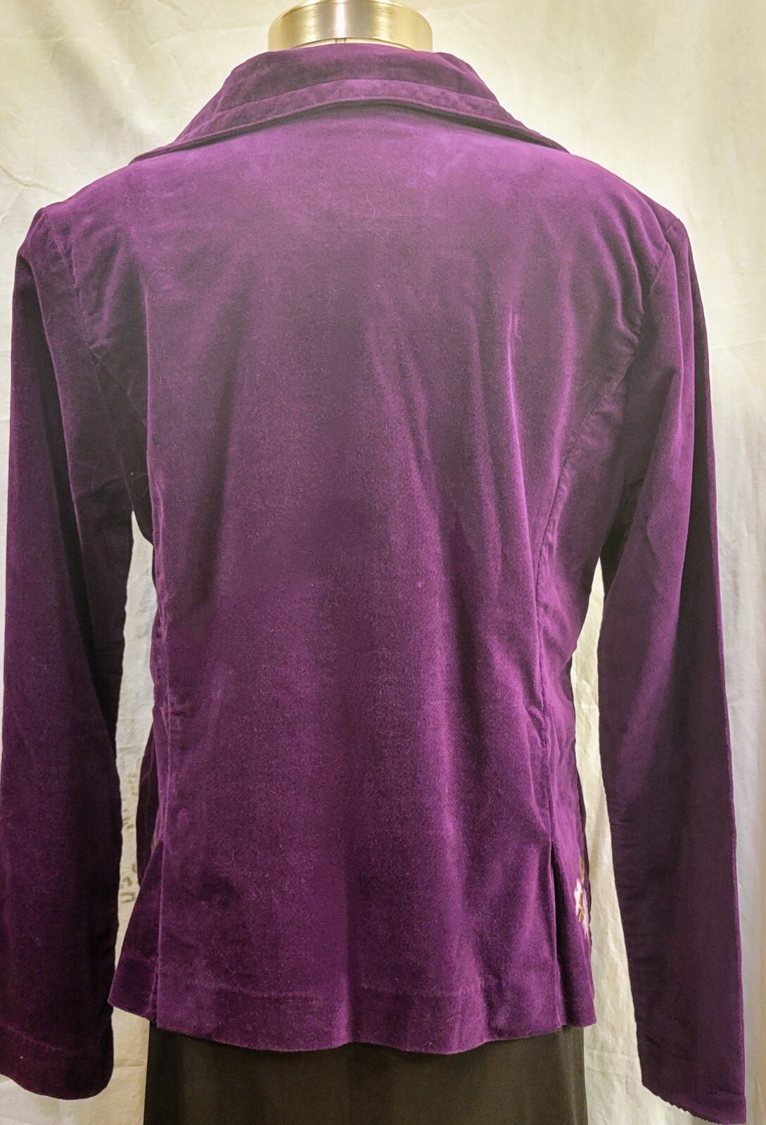 CHADWICKS EMBROIDERED FLORAL VELVET JACKET Plum Purple Velour GREEN ...