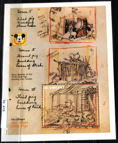DD416 St.Vincent MNH Disney Cartoons Animation Three little pig ...