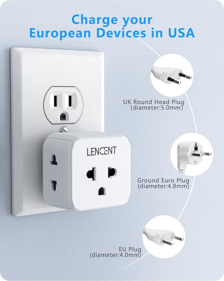 LENCENT EU to US Plug Adapter European to USA Outlet Adaptor Travel ...