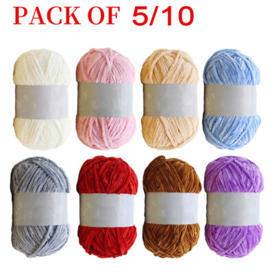 5PC 100g Skein Shiny Chunky Chenille Yarn Crochet Soft Baby Velvet ...