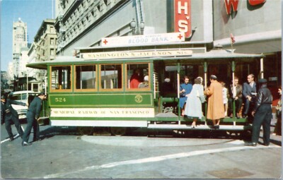 Postcard Transit San Francisco Cable Car on turntable at Market, Powell ...