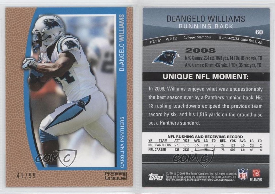 2009 Topps Unique Bronze Select 41/99 DeAngelo Williams #60 1u6 | eBay