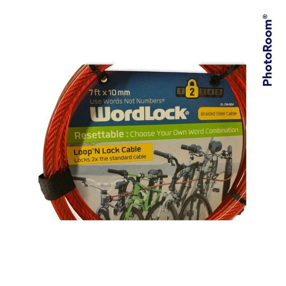 WordLock Resettable Bike Combination Steel Cable Lock 7ft x10 mm Bike ...