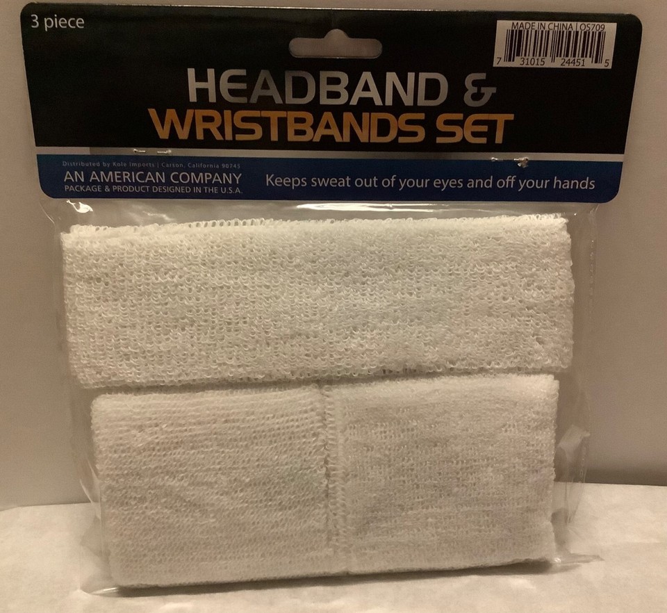 3 Pc White Headband Wristbands Terry Cloth Sweatband Set New | eBay