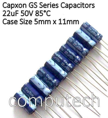 10 pezzi Condensatori miniatura 22uF 50V 85°C CAPXON GS Serie 5 x 11mm ...
